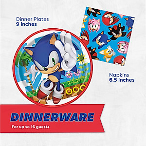 Sonic Birthday Party Decorations for 16 | Banner, Tablecloth, Sonic Plates and Napkins, Sticker | Sonic Party Decorations | Officially Licensed