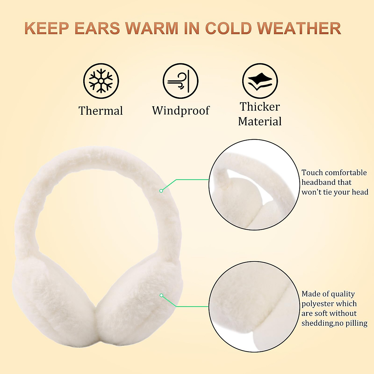 PESAAT Fluffy Ear Muff for Women Plush Foldable Earmuffs Kids Winter Earmuffs Girls Boys Cold Weather Ear Warmer (White)