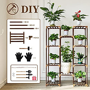 Plant Stand Indoor Outdoor, Uneedem Tall Plant Shelf for Multiple Plants, 10 Tiers 11 Pot Large Plant Rack Wood Plant Holder Plant Shelves for Room Corner Balcony Garden Patio