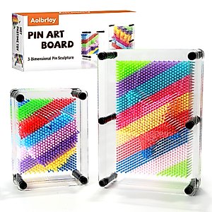 Aoibrloy 2 Pack 3D Pin Art Toy，Rainbow Sensory Pin Art Board Assorted Size Pin Impression Sculpture Needle Toys for Kids or Adults