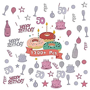 OSDUE 3000 Pieces Pink Gold Silver Happy Birthday Confetti, 50 Years Birthday Cake Confetti, Metallic Foil Balloon Confetti, Table Scatter Confetti Decoration Supplies, for Birthday Party (50th Style)
