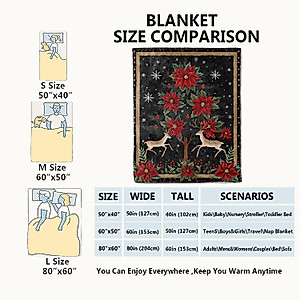 VODRM Reindeer Blanket Poinsettia and Tree Throw Blankets,Birthday Gifts for Kids Girls Boys,Lightweight Soft Fleece,Festive Holiday Lovers,Sofa Couch Bed Room Christmas Decor 50x60in