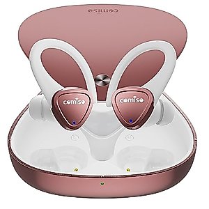 comiso True Wireless Earbuds with Punchy Bass, Built-in ENC & DSP, Active EQ, Touch Control, Bluetooth 5.3 Earbud & in-Ear Headphones with 70H Playtime, Over Ear with Hooks for Travel- Rose Gold