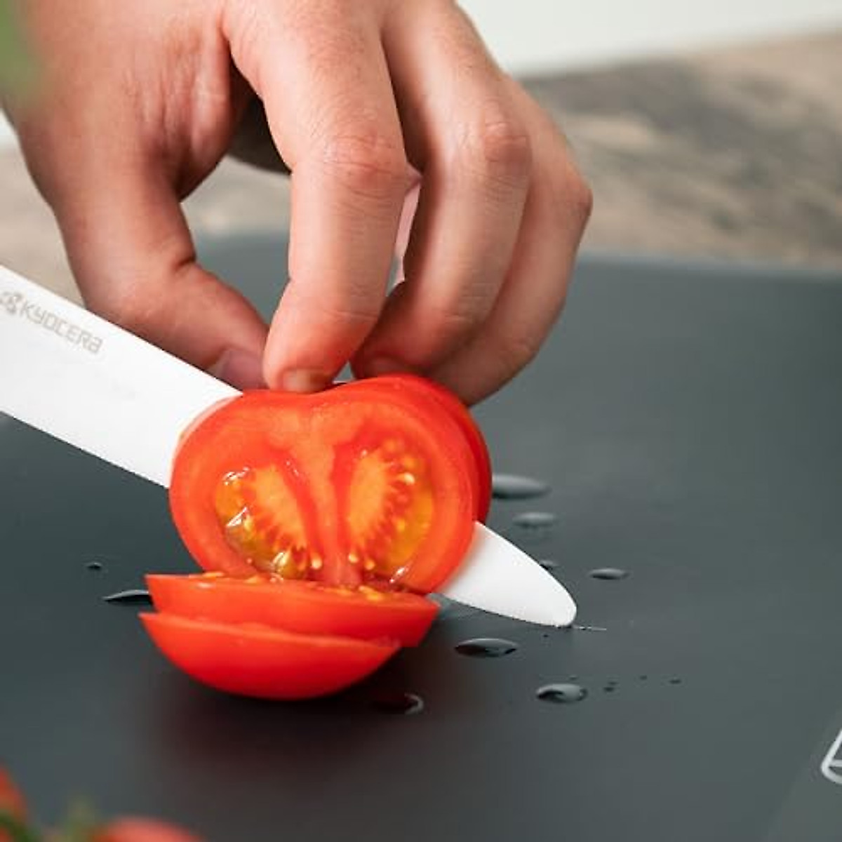 Kyocera INNOVATIONwhite 5" Ceramic Tomato Knife - White Z212 Micro Serrated Blade with Non-Slip Black Handle