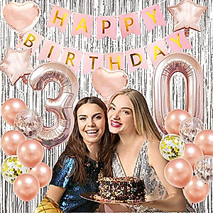 30th birthday decorations for her - Rose Gold 30th Birthday Party Supplies 30th Number Balloons happy 30th birthday decorations