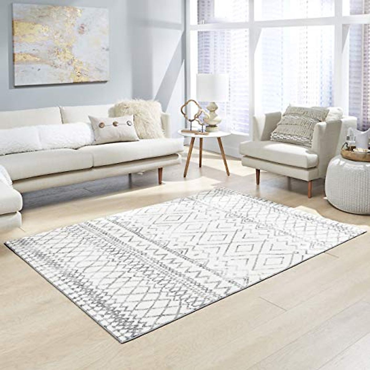 Maples Rugs Abstract Diamond Modern Distressed Large Area Rugs Carpet for Living Room & Bedroom [Made in USA], 7 x 10, Neutral