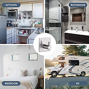 Rise age Adhesive Hooks, Waterproof Adhesive Shower Hanger Hooks for Hanging Loofah, Sponge, Robes Stainless Steel Stick on Shower Hooks for Bathrom Brush Nickel Removable Sticky Wall Hooks 4 Pcs