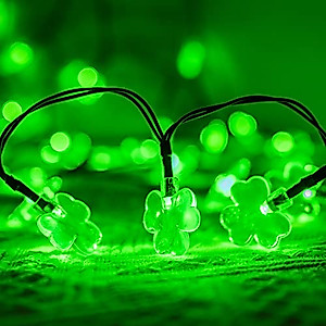 Dazzle Bright 2 Pack 50 LED St. Patrick's Day Shamrock String Light, Battery Operated Clover String Lights with 8 Lighting Modes, Three-Leaf Lucky Clover Green Lights for Party Home Decor