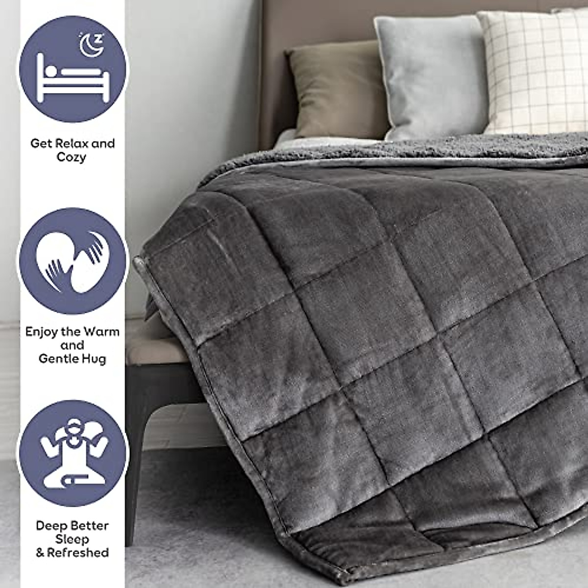 Kaisa Weighted Blanket 15 pounds Queen Size for Adults, Sherpa Fleece Heavy Blankets 15LBS, Fuzzy Hug Blankets, Flannel Sofa Bedding Throw Blanket, Idea Gifts for Adults Birthday, 60x80 Inches, Grey