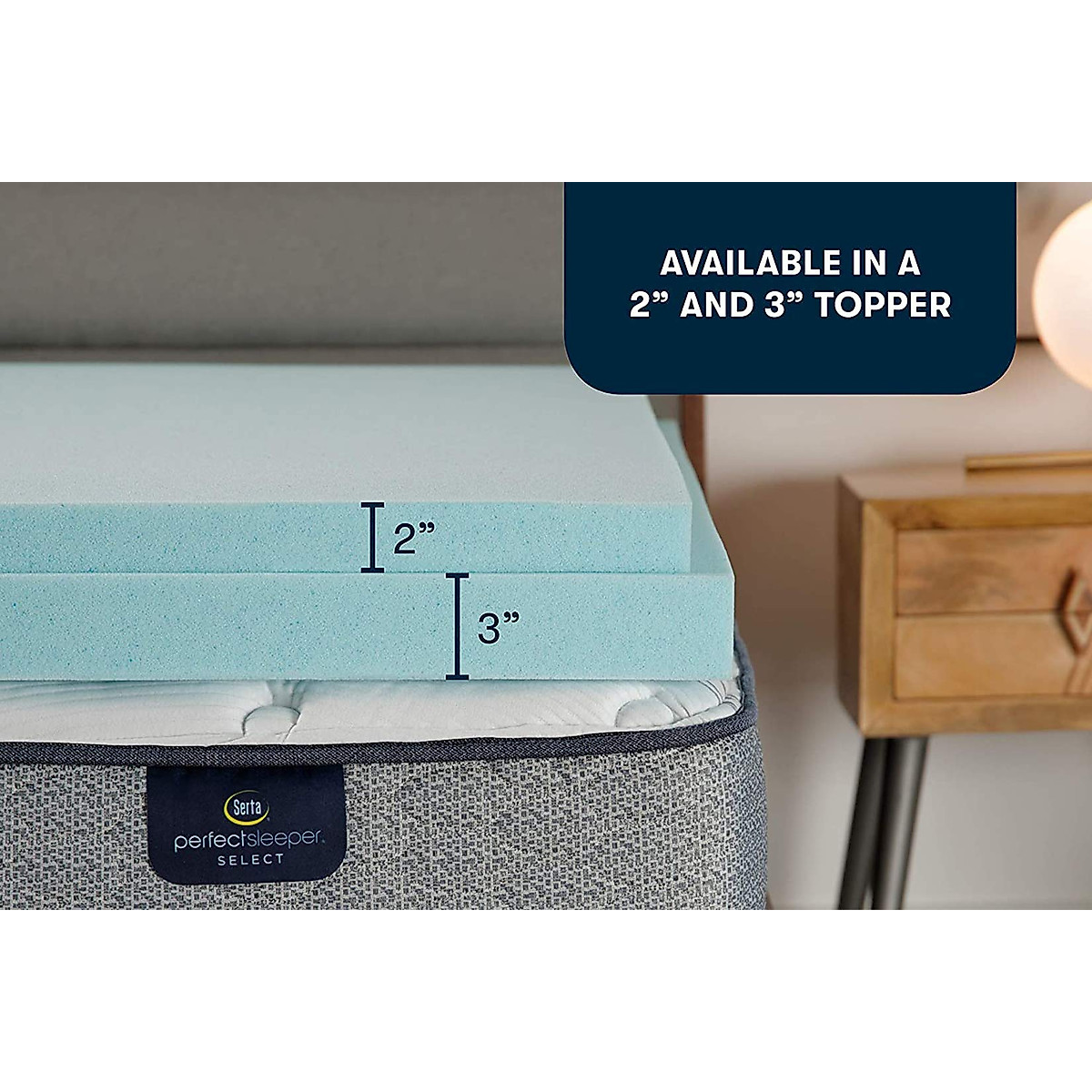 Serta ThermaGel Cooling, Pressure-Relieving Memory Foam Mattress Topper, 3 Inch, Twin Blue