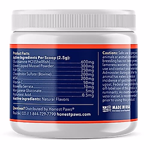 Honest Paws Mobility Hip and Joint Supplement for Dogs - Enhance Bone Health Lubricate Joints - Green Lipped Mussel, Glucosamine, Fish Oil, Chondroitin Sulfate, MSM, Vitamin C with Natural Flavors