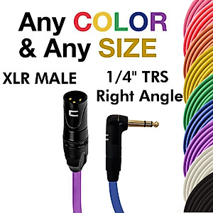 Balanced XLR Cable Male to Right Angle 1/4" TRS - 1 Feet Red - Pro 3-Pin Microphone Connector for Powered Speakers, Audio Interface or Mixer for Live Performance & Recording