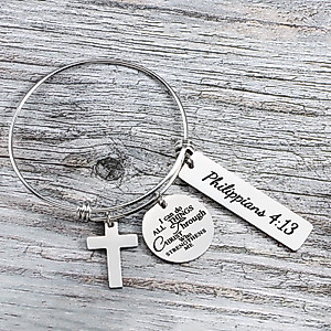 Haoze Christian Gifts for Women, Religious Cross Charm Bracelet Engraved Inspirational Bible Verse Jewelry Christian Confirmation Bracelet(I can do ALL THINGS Through Christ who strengthens me)
