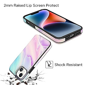 uCOLOR Flip Leather Wallet Case Card Holder Compatible with iPhone 13 6.1 iPhone 14 6.1 Women and Girls with Card Holder Kickstand (Pastel Pink Marble)