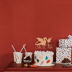 Dragon and Fairy Cake Topper, Wedding Cake Decors, Mr & Mrs, Bride and Groom, Rose Gold Glitter Party Decorations for Engagement/Bridal Shower