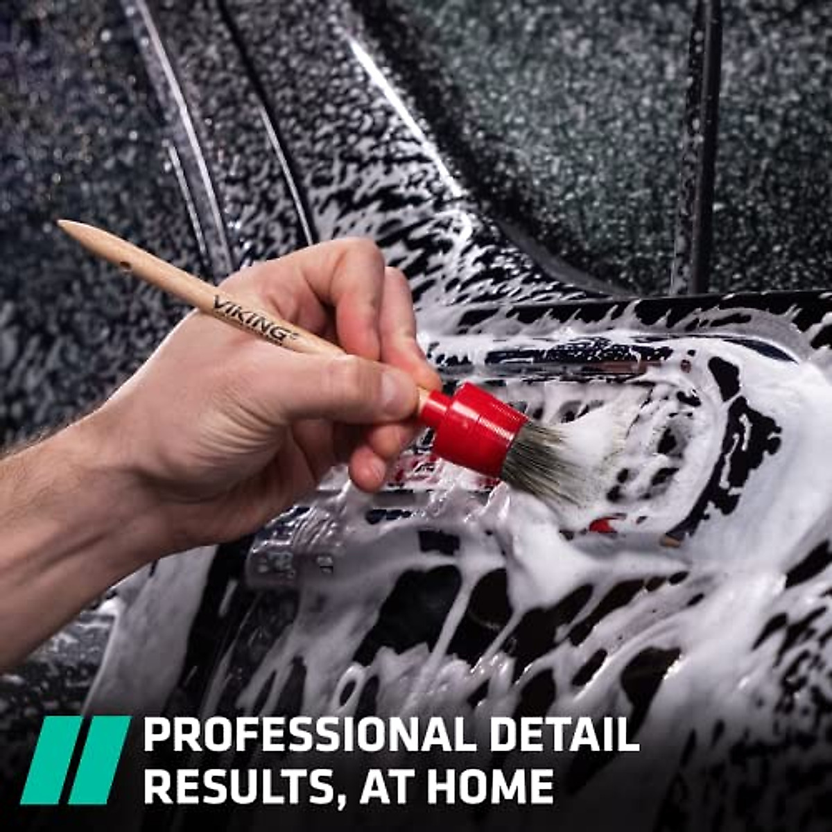 VIKING 3pk Multi-Purpose Car Detailing Brushes, 3 Head Sizes with Natural Boars Hair and Synthetic Fibers for Exterior and Interior Detailing, Red