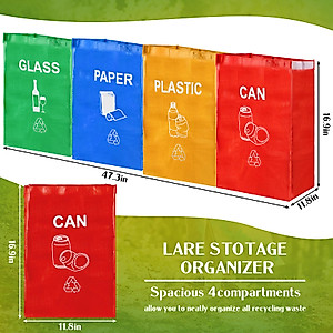 Clysee 4 Pcs Recycling Bin Bags Separate Recycle Bin Waterproof Waste Baskets Recyclable Waste Trash Sorting Organizer for Home Office Kitchen Can, Paper, Plastic and Glass