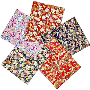 Cartisanat Fat Quarters Fabric Bundles, 5 Pcs 100% Cotton 19.7x15.7 in/ 50x40 cm Precut Quilting Squares for Patchwork Sewing Crafting, No Repeat Gold Stamp Flower Pattern