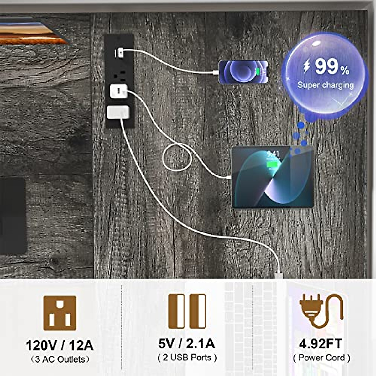 Ecoprsio L-Shaped Desk with Power Station and USB, Large L Shaped Gaming Desk with Storage Shelves Industrial Corner Desk Writing Study Table for Home Office Gaming Workstation, Oak and Black