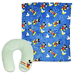 Mickey Mouse Travel Blanket - Mickey Mouse Travel Pillow Bundle Includes Mickey Mouse Travel Blanket, Mickey Mouse Travel Pillow, Create-A-Face Sticker Book, More | Mickey Mouse Travel Set