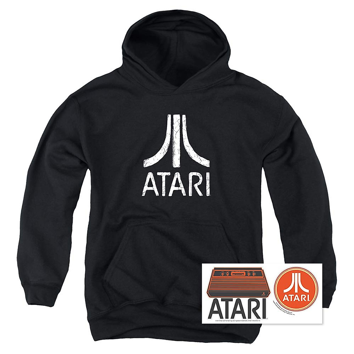 Popfunk Atari Video Game Console Retro Logo Kids Youth Pullover Hoodie & Stickers (Medium)