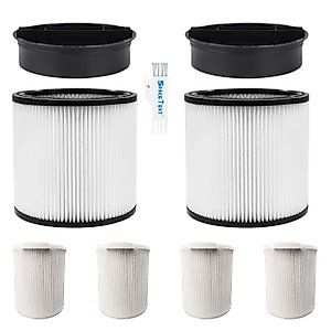 2 pack 08-2566B Cartridge Filters for Most 5-18 Gallon Stanley Wet/Dry Vacuum Cleaners and 4 pack Reusable Filter Covers to Keep Filters Performing.