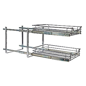 Household Essentials Glidez Slide Out Cabinet Organizer, 14.5” Wide, Durable Chrome-Plated Steel Frame, Dual Baskets and Smooth Glides, Heavy-Duty and Space-Optimizing, Simple Assembly and Installation, Chrome