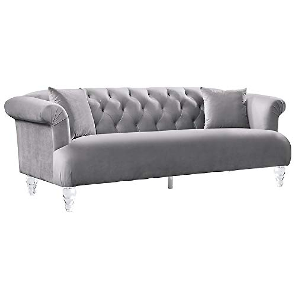 MAKLAINE Modern Velvet Upholstered Sofa with Acrylic Legs in Gray