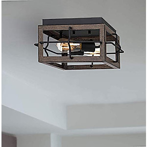 Tawson Amos Modern Farmhouse 2-Light Flush Mount Ceiling Light with Wood Shade for Hallway, Entryway, Passway, Dining Room, Bedroom, Garage, Kitchen Island, Balcony Living Room