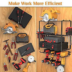ZEAKOC Power Tool Organizer, 4 Layers Heavy Duty Drill Holder Wall Mount,Metal Tool Hangers Utility Storage Shelves for Power Tools,Separate Tool Rack Christmas Gift for Men Dad