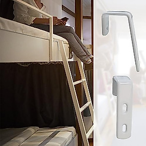 Mewuthede 4pcs Iron Bunk Bed Ladder Hooks Brackets, PVC Coated Stainless Steel Angled Ladder Hooks Heavy Duty Hardware Utility Hook Garage Storage Hook Loft Bed Ladder Hooks (White)