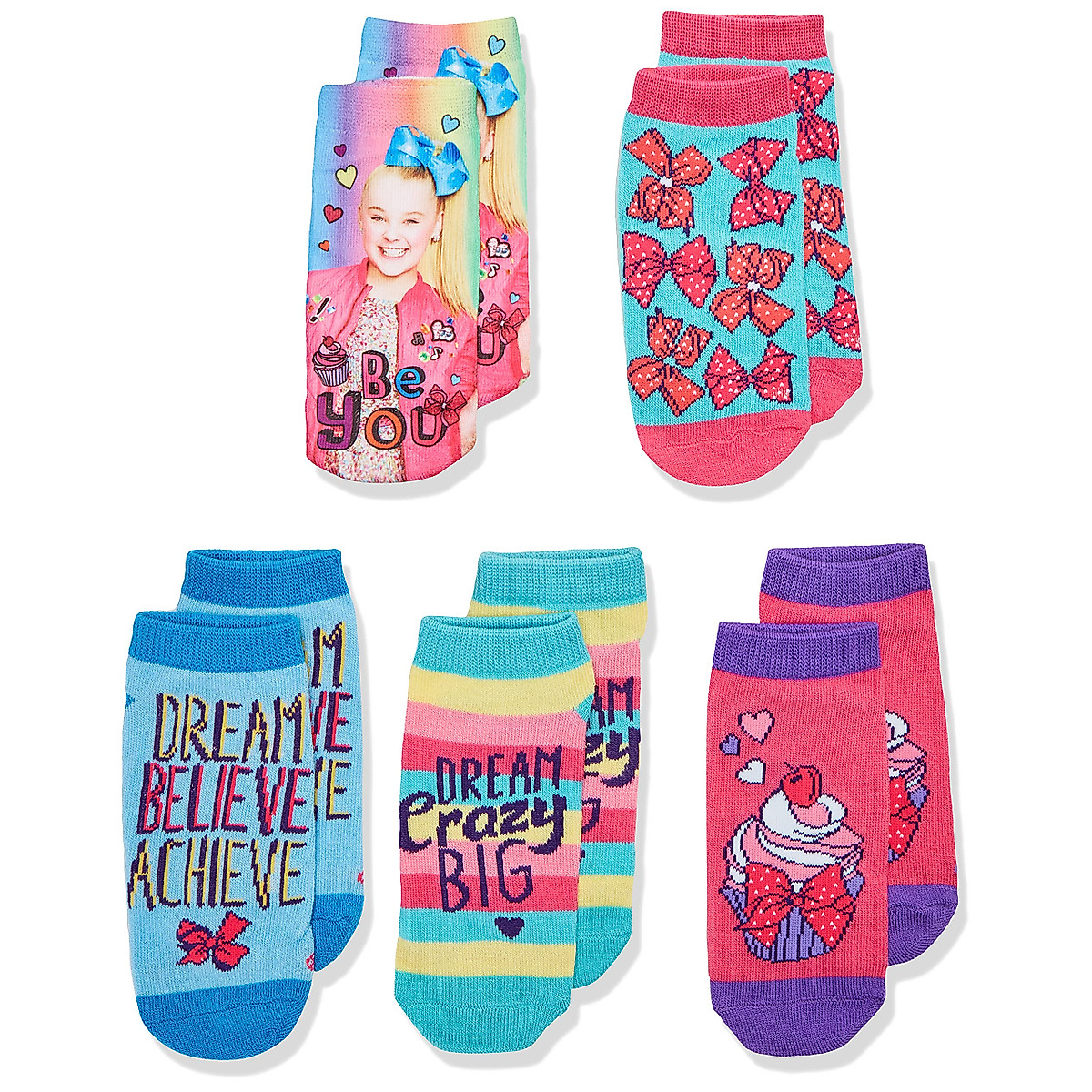 Jojo Siwa Girls 5 Pack Shorty Socks