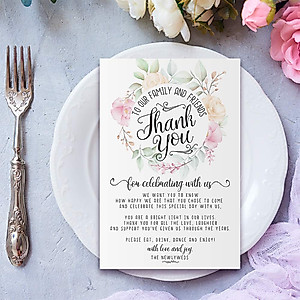 Wedding Thank You Place Cards - Set of 50 - Floral Wedding and Newly Weds Accessories, Wedding Planning Supplies, Great for Guest Dinner Table Settings, Blank Stationery