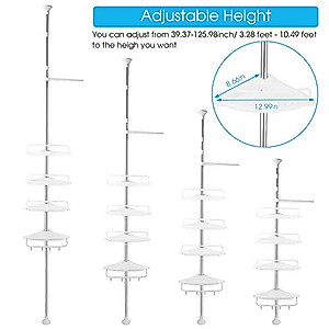 Corner Shower Shelves, 4-Tier Bathroom Shower Caddy Bathroom Height 63" -118" Adjustable Telescopic Shower Shelf Shower Corner Rack for Shampoo Soap Tower