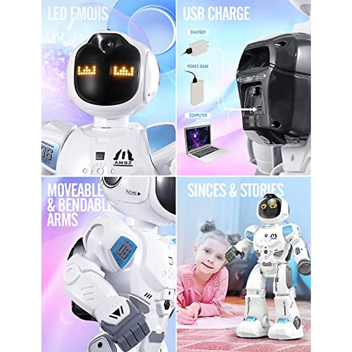 Large Smart Emo Robot Toys for Kids 5-7,Gesture Sensing Programmable Interactive Remote Control Robots for 8-12 with LED Eye Express for Boys 4-9 Years Old Birthday Gifts