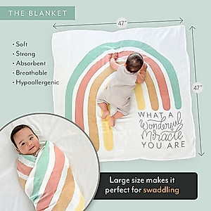 Rainbow Baby Blanket Rainbow Baby Gifts, Baby Milestone Blanket with 13 Double-Sided Monthly Milestone Cards & Baby Announcement Sign. Muslin Swaddle Blanket Neutral Boy or Girl 47in x 47in