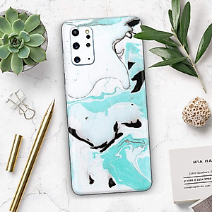 DesignSkinz Black and Teal Textured Marble 2 Protective Vinyl Decal Wrap Skin Cover Compatible with The Samsung Galaxy S20 (Screen Trim & Back Glass Skin)