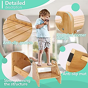 AMBIRD Wooden Step Stool, Two Step Stools Toddler 300 lbs Capacity with Safety Non-Slip Pads and Handles, Bamboo Step Stool for Bathroom, Kitchen Step Stools Dual Height Step Stools for Kids (Natural)