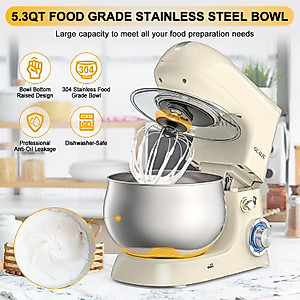 GUALIU 7-IN-1 Stand Mixer, 6+P Speeds Kitchen Electric Mixer, 5.3QT Stainless Steel Bowl Mixer With Dough Hook, Whisk, Beater, Meat Grinder, Blender, Multifunctional Household Kitchen Mixer