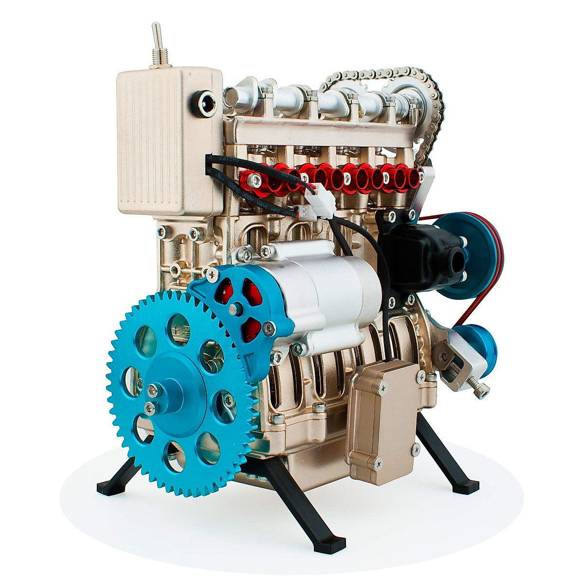 DjuiinoStar Vehicle Engine Model Assembly Kit (300+ Pieces Components, 5 Hours Assembly Time), Four-Stroke Straight-Four Gas Engine Working Model, 4 Cylinder Engine Kit DM13-1