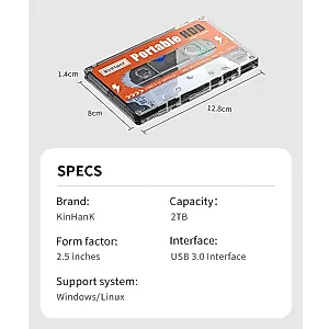 Kinhank 2TB External Hard Drive Built-in 120,000+ Classic Games, Batocera 33 System, Retro Game Console Compatible with 70+ Emulators, HDD Support for Windows/Laptop/PC/Linux,Plug&Play