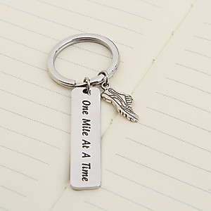 TGBJE Runners Gift Marathon Jewelry One Mile At A Time Keychain Stainless Steel Keychain with Running Shoe (Runner Keychain)