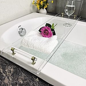 42" Gold Handle transaprent Bathtub Caddy for Luxury Bathroom