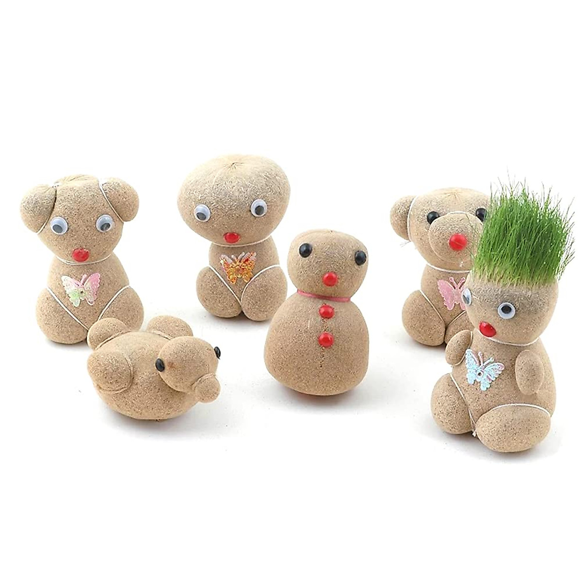 kekafu 2 Pack Growing Grass Head Doll Mini Bonsai Grass Head Plants Potted Craft DIY Educational Gifts for Children Office Garden Decoration Supplies, Random Styles