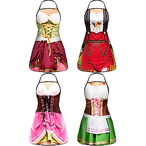 4 Pcs Oktoberfest Apron Oktoberfest Costumes Women German Dirndl Aprons Female Oktoberfest Outfit Waitress Novelty Dresses Oktoberfest Party Decorations for Kitchen Outdoor Cooking BBQ Party Supplies