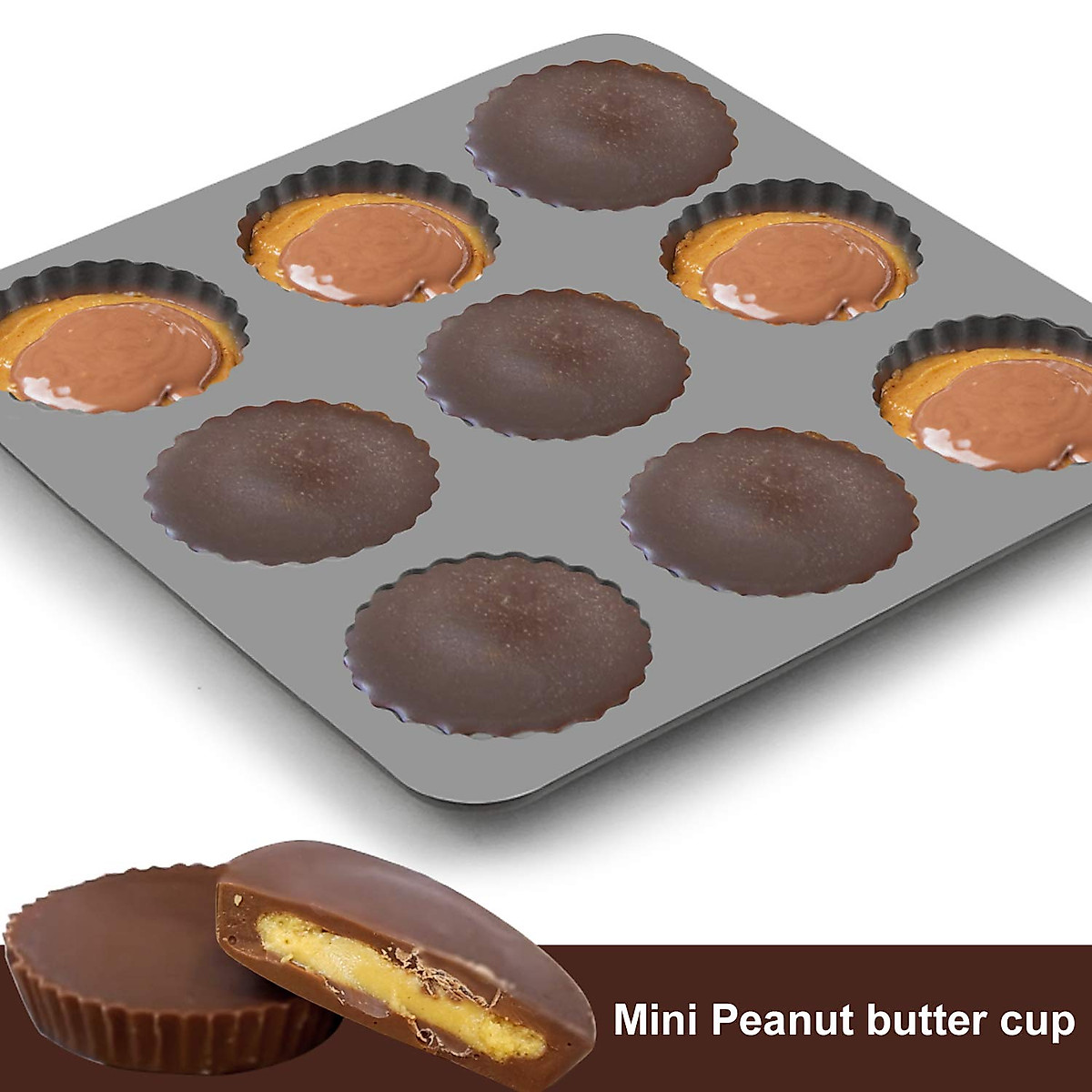 Palksky Chocolate Almond Peanut Butter Cup Mold - (3PCS) 9 Cup Bite Size Fat Bombs Snack Baking Pan/Mini Silicone Cookie Candy Mold for Brownie, Jello, truffle