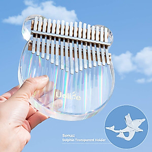 Kalimba Thumb Piano 17 Key,Rainbow Clear Crystal Acrylic Finger Piano Transparent Body Cute Bear Shaped Kalimba With Case Gifts for Kids Adult Beginners with Tuning Hammer (Rainbow)