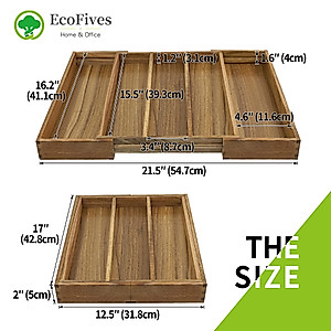EcoFives Bamboo Drawer Utensil Organizer Expandable 7Slots + Acacia Silverware Organizer Adjustable 5 Slots