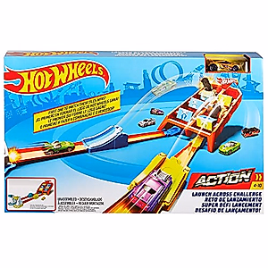 Hot Wheels Action Launch Across Challenge, Game Style Competition, 2 tracks, 2 Launchers, 2 Ramps, Ages 4 Years and Older