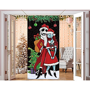 Christmas Door Cover The Nightmare Before Christmas Winter Holiday Party Front Door Banner Photography Home Porch Decoration